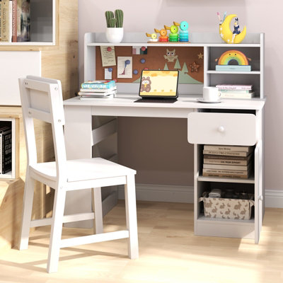 COSTWAY Kids Desk and Chair Set Children Study Desk with Chair-White