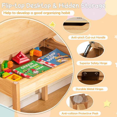 Costway Kids Desk and Chair Set Wooden Toddler Craft Table Lift top with Paper Roll