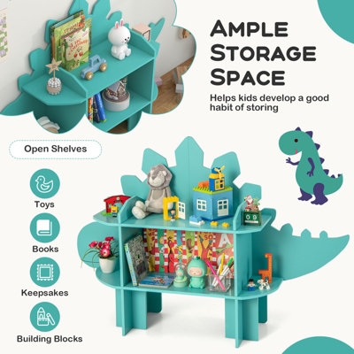 Costway Kids Dinosaur Bookcase 2-Tier Toy Storage Organizer Wooden ...