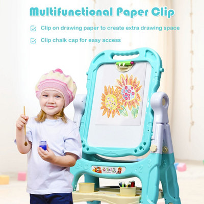 Costway Kids Double Sided Easel Height Adjustable Standing Drawing ...