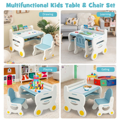 Costway Kids Drawing Table Chair Set Children Toddler Activity Table Plastic Graffiti Table w Blackboard