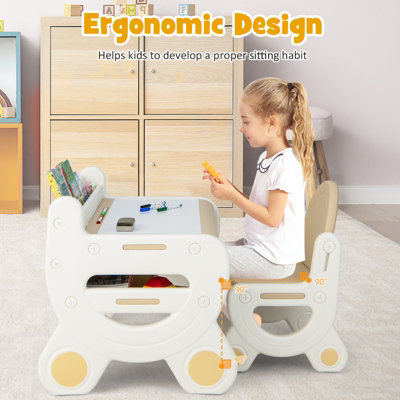 Costway Kids Drawing Table & Chair Set Children Toddler Activity Table ...