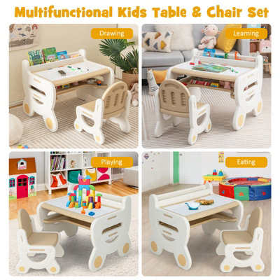 Costway Kids Drawing Table & Chair Set Children Toddler Activity Table ...