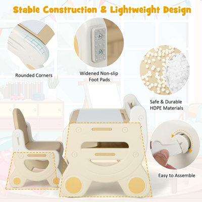 Costway Kids Drawing Table & Chair Set Children Toddler Activity Table ...