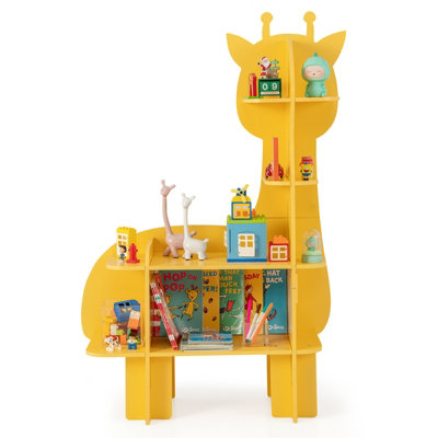 Costway Kids Giraffe Bookcase 4-Tier Toy Storage Organizer Wooden ...