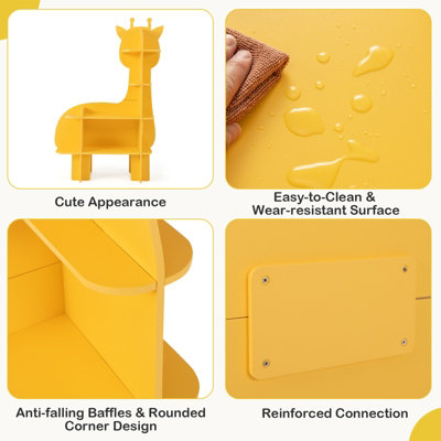 Costway Kids Giraffe Bookcase 4-Tier Toy Storage Organizer Wooden Bookshelf