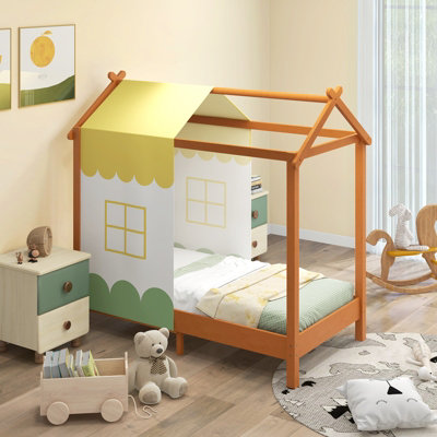 Costway Kids House Bed with Roof Children's Montessori Bed Frame w ...
