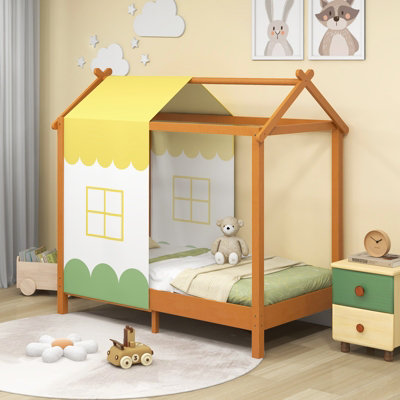 Costway Kids House Bed with Roof Children's Montessori Bed Frame w ...