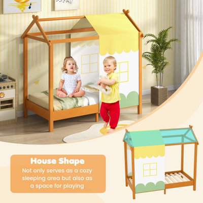 Costway Kids House Bed with Roof Children's Montessori Bed Frame w ...