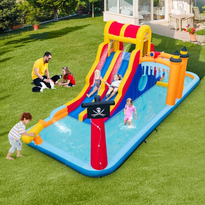 Costway Kids Inflatable Water Park Slide Children Wet Dry Combo Bounce ...