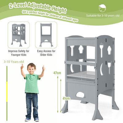Costway Kids Kitchen Step Stool Height Adjustable Folding Toddler ...