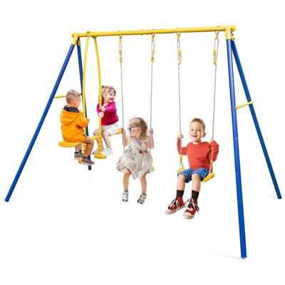 Costway Kids Metal Swing Set Heavy-Duty Gardens Kids Playset w/2 Swing ...