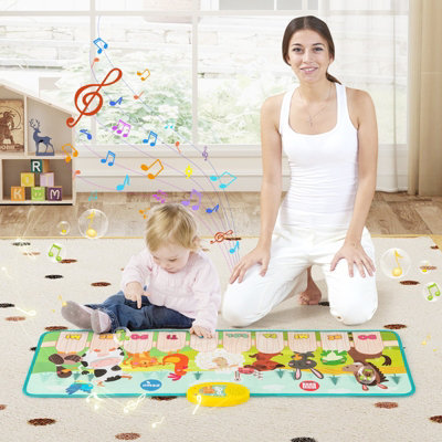 COSTWAY Kids Musical Mat Indoor & Outdoor Animal Farm Piano Playmat-Blue