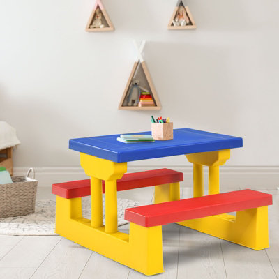Costway Kids Picnic Table Bench Set Children Learning Eating Desk W ...