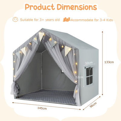 COSTWAY Kids Play Tent Indoor Toddler Tent Play House w/ Windows & Mat-Grey