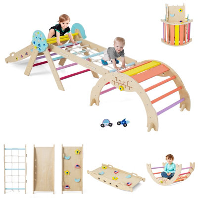 COSTWAY Kids Playing Triangle Set Climbing Toys for Toddlers Indoor ...