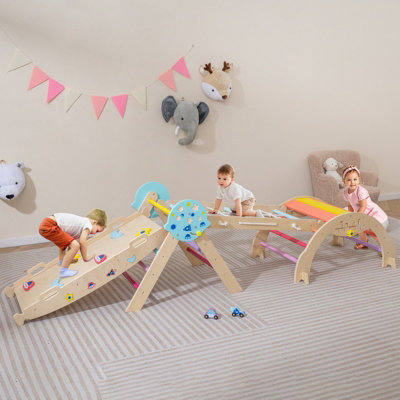 COSTWAY Kids Playing Triangle Set Climbing Toys for Toddlers Indoor ...