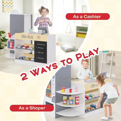 Costway Kids Pretend Grocery Store Wooden Children Supermarket Playset ...