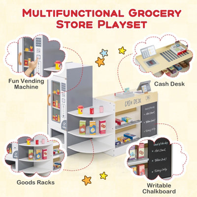 Costway Kids Pretend Grocery Store Wooden Children Supermarket Playset ...