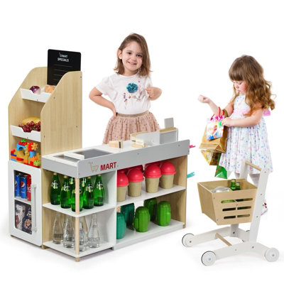 COSTWAY Kids Pretend Play Grocery Store Toy Set Wooden Supermarket Playset
