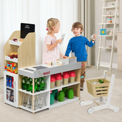 COSTWAY Kids Pretend Play Grocery Store Toy Set Wooden Supermarket Playset