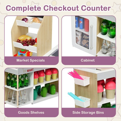 COSTWAY Kids Pretend Play Grocery Store Toy Set Wooden Supermarket Playset
