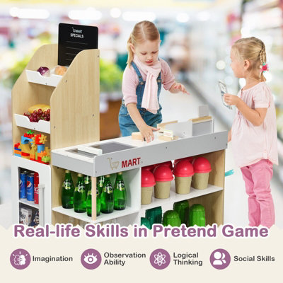COSTWAY Kids Pretend Play Grocery Store Toy Set Wooden Supermarket Playset