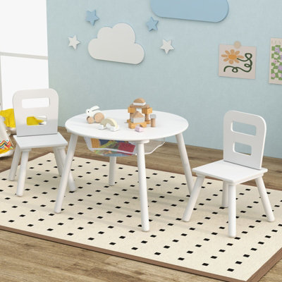 COSTWAY Kids Round Table and Chair Set 3 Pcs Children Wooden Activity Table