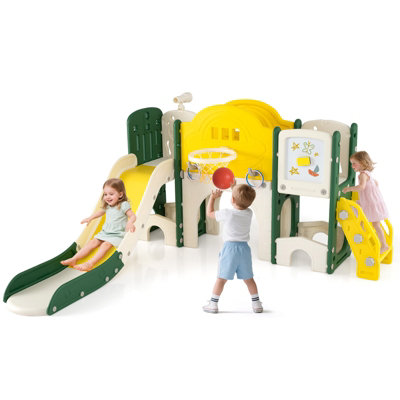 COSTWAY Kids Slide and Climber Playset with Magnetic Whiteboard Indoor ...