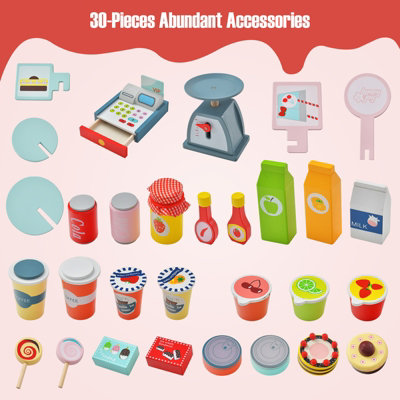 Costway Kids Snacks & Sweets Food Cart Toy Cart Play Set w/ POS Machine ...