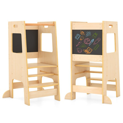 COSTWAY Kids Step Stool Baby Kitchen Helper with Chalkboard ...