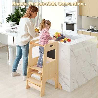 COSTWAY Kids Step Stool Baby Kitchen Helper with Chalkboard ...