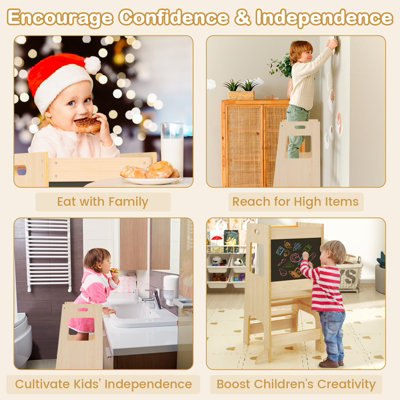 COSTWAY Kids Step Stool Baby Kitchen Helper with Chalkboard ...