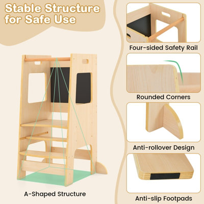 COSTWAY Kids Step Stool Baby Kitchen Helper with Chalkboard ...