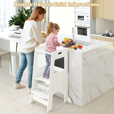 COSTWAY Kids Step Stool Baby Kitchen Helper with Chalkboard ...