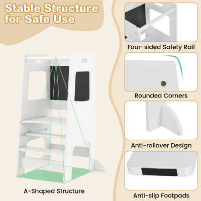 COSTWAY Kids Step Stool Baby Kitchen Helper with Chalkboard ...