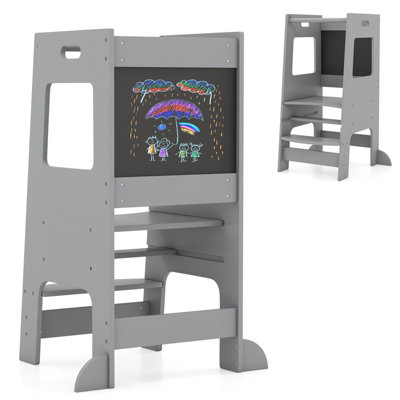 COSTWAY Kids Step Stool Baby Kitchen Helper with Chalkboard ...