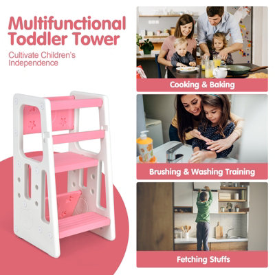 Costway Kids Step Stool Toddler Learning Stool w/ Non-slip Steps & 3 ...