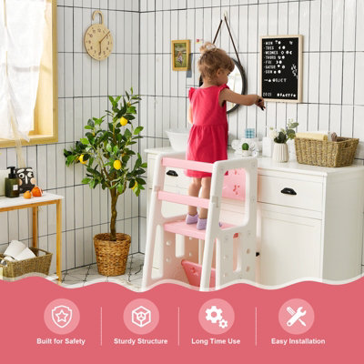 Costway Kids Step Stool Toddler Learning Stool w/ Non-slip Steps & 3 ...