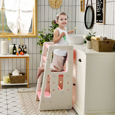 Costway Kids Step Stool Toddler Learning Stool w/ Non-slip Steps & 3 ...