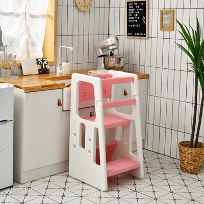 Costway Kids Step Stool Toddler Learning Stool w/ Non-slip Steps & 3 ...