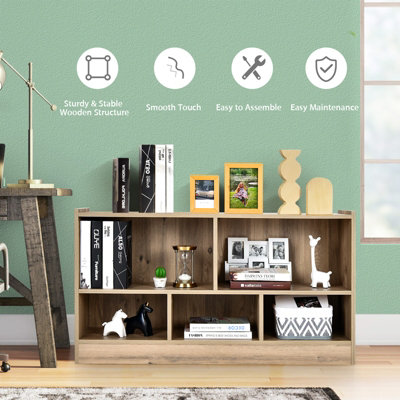 Costway Kids Storage Shelf Unit 5-Cubby Wooden Children Bookcase Toy ...