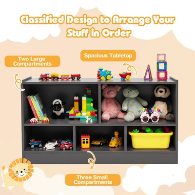 Costway Kids Storage Shelf Unit 5-Cubby Wooden Children Bookcase Toy ...
