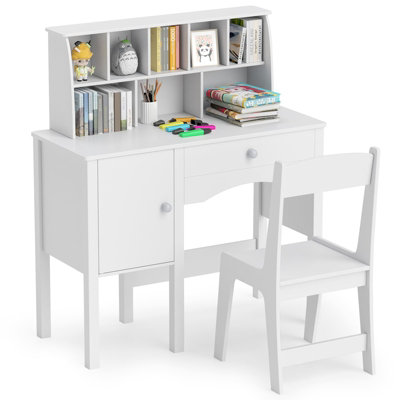 COSTWAY Kids Study Desk and Chair Set Children Wooden Craft Table ...