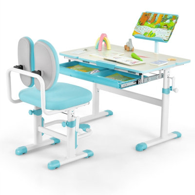 Costway Kids Study Desk Chair Set Adjustable Children Study Desk w Tilt Desktop
