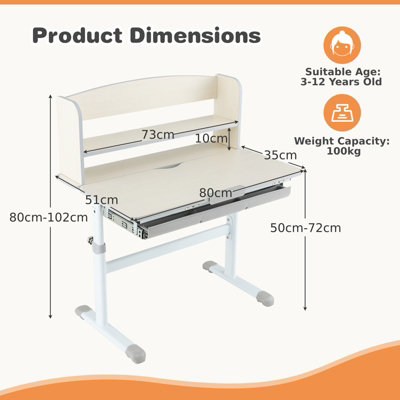 Costway Kids Study Desk Height Adjustable Children Writing Table w ...