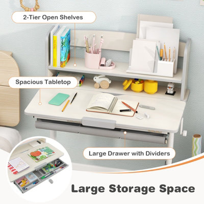 Costway Kids Study Desk Height Adjustable Children Writing Table w ...