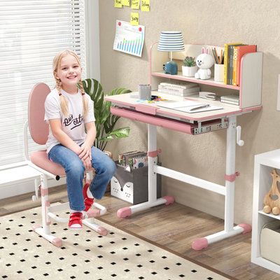 Costway Kids Study Desk Height Adjustable Children Writing Table w ...