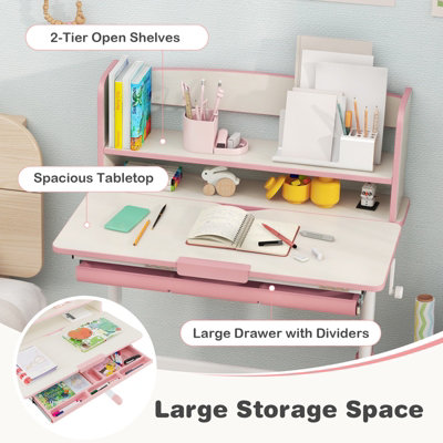 Costway Kids Study Desk Height Adjustable Children Writing Table w ...