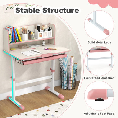 Costway Kids Study Desk Height Adjustable Children Writing Table w ...